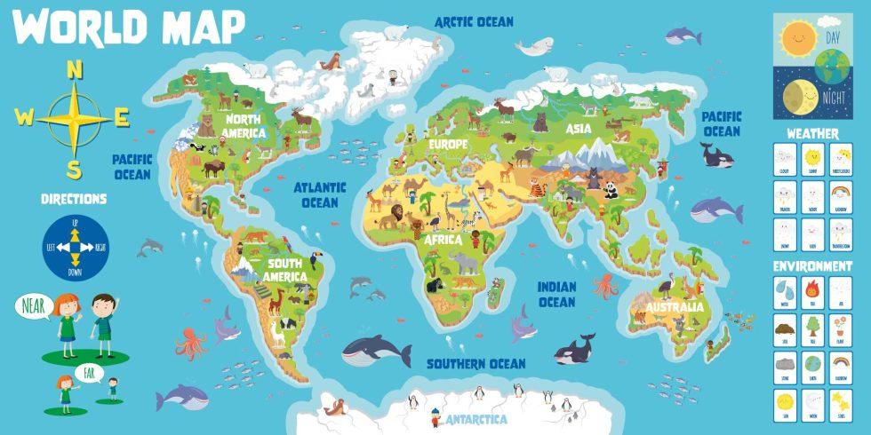 World Map Wall Display with Animals for Early Years School - Design For ...